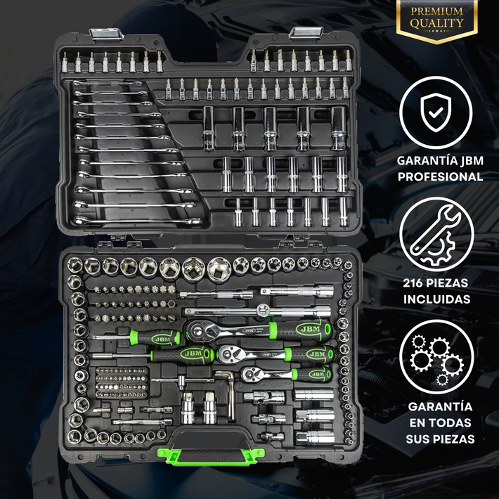 ESTUCHE HERRAMIENTAS JBM [216 PIEZAS] CON VASOS HEXAGONALES – REMATE BODEGA